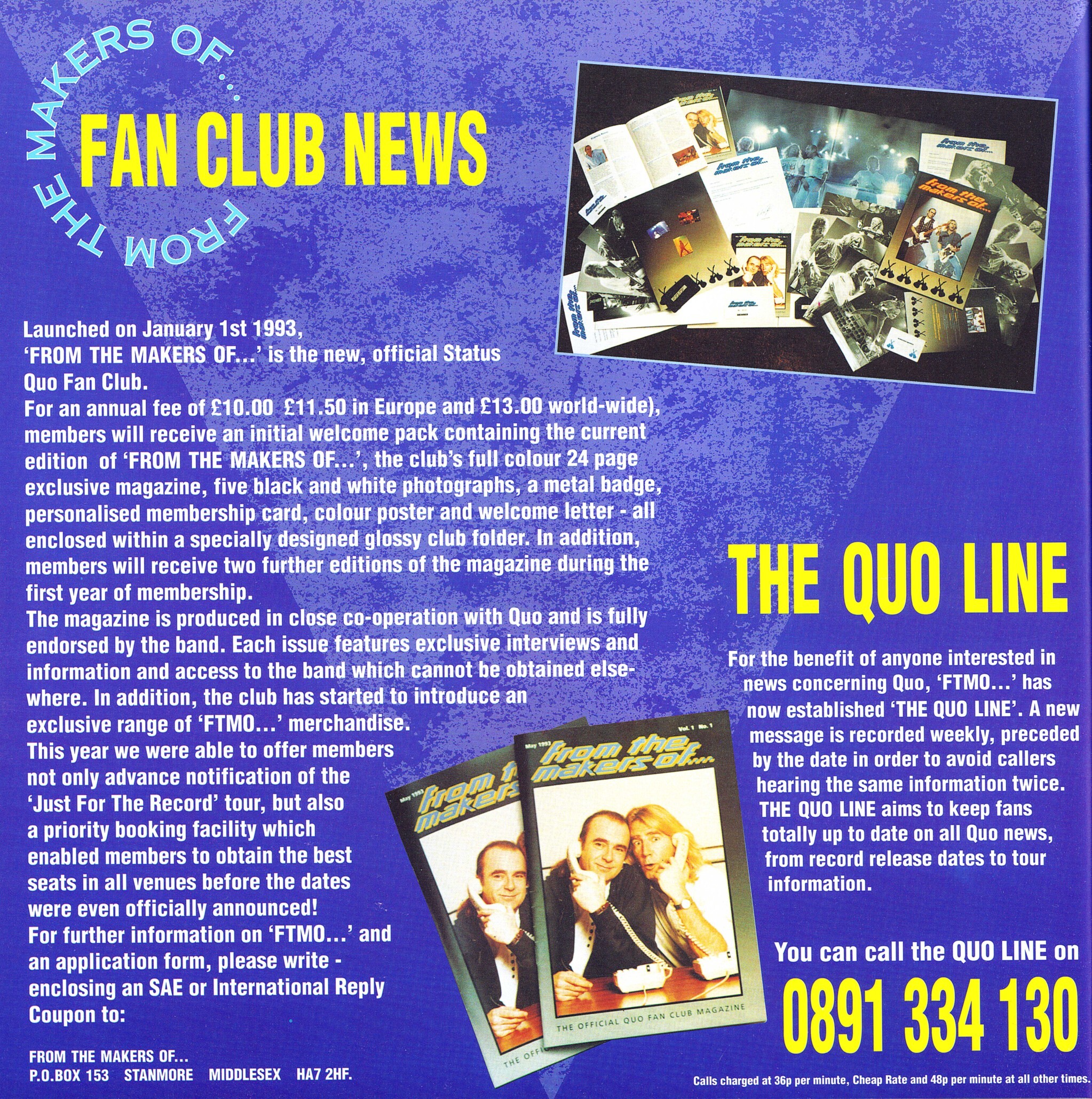 STATUS QUO ONLINE GIGOGRAPHY - Just For The Record Tour