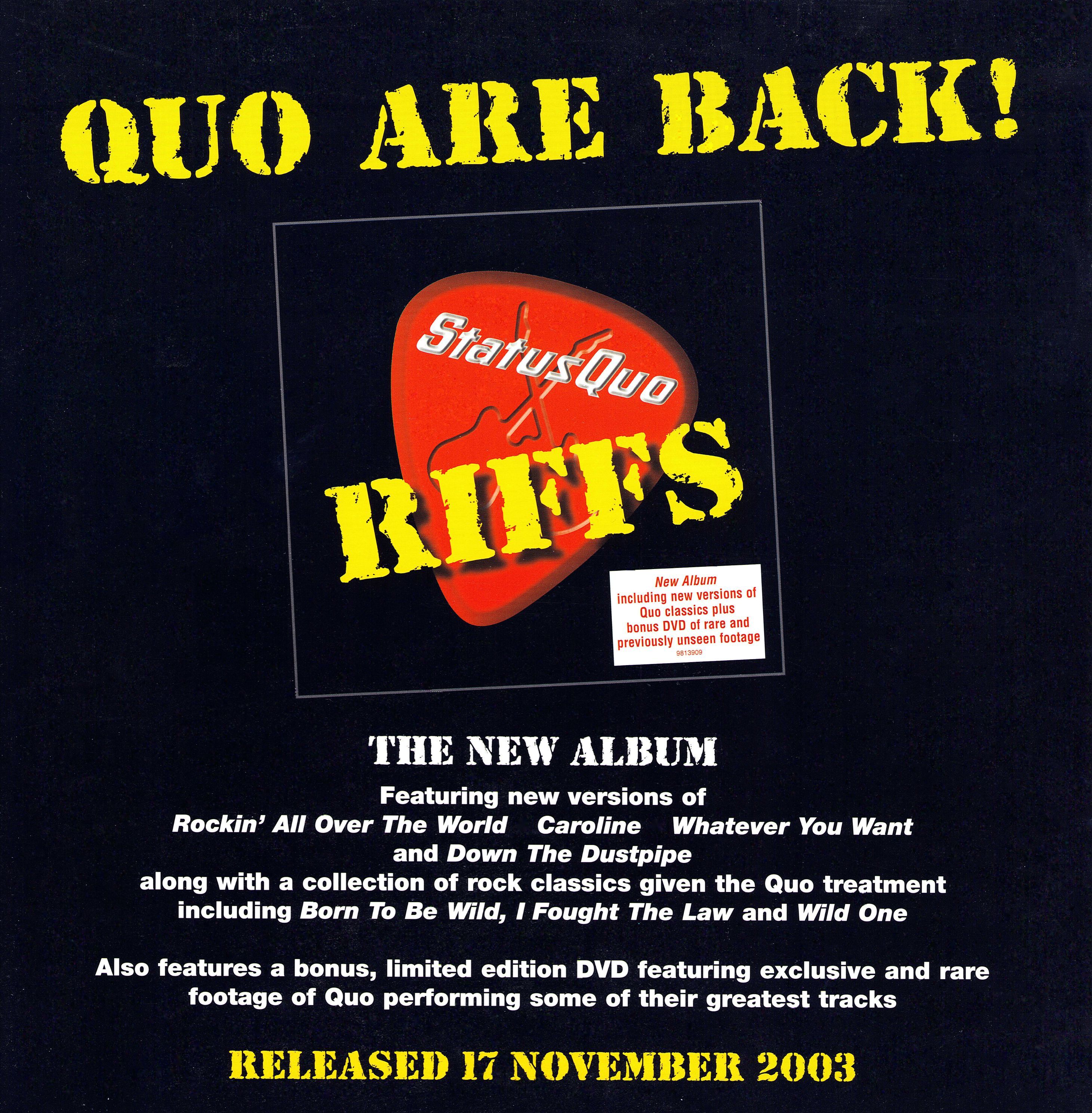 STATUS QUO ONLINE GIGOGRAPHY - Riffs Tour