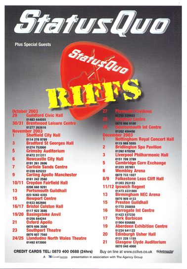 STATUS QUO ONLINE GIGOGRAPHY - Riffs Tour