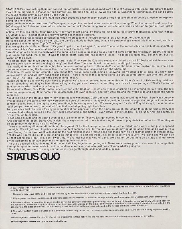 STATUS QUO ONLINE GIGOGRAPHY - Piledriver Tour